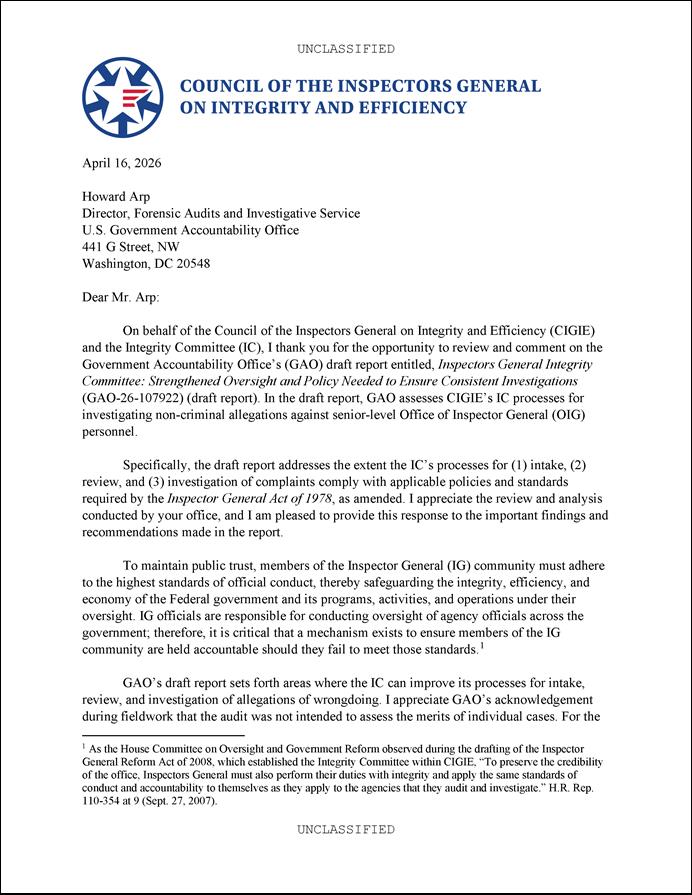 GAO-26-107922, INSPECTORS GENERAL INTEGRITY COMMITTEE: Strengthened ...